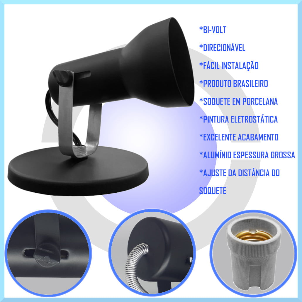 Luminária sobrepor para 1 lâmpada com 2 cores de alumínio